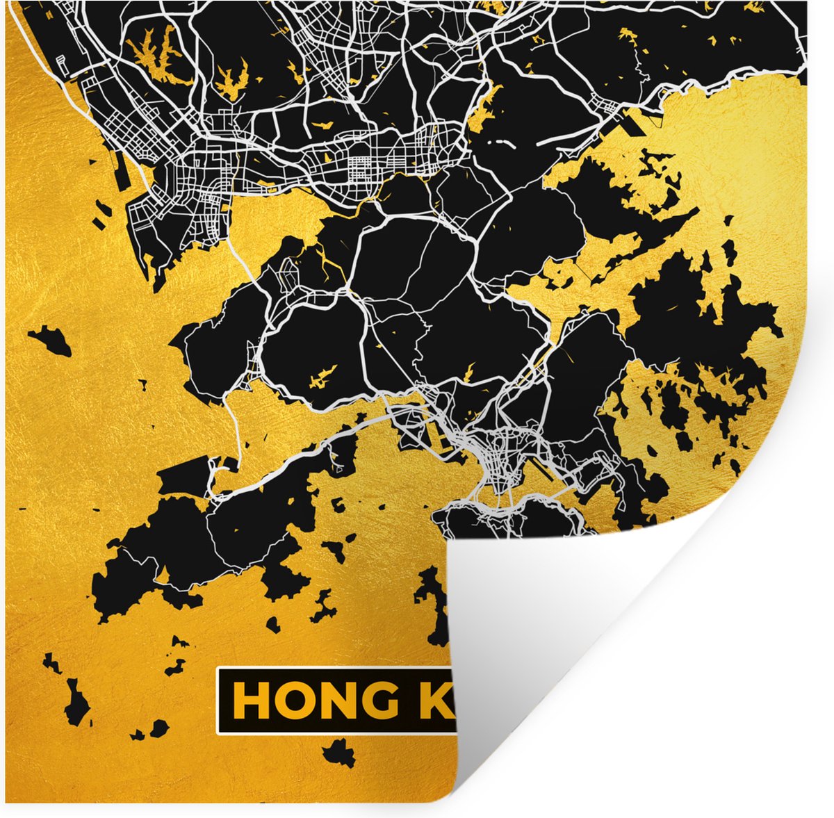 Stickers muraux - Hong Kong - Or - Plan de la ville - Carte - Carte ...