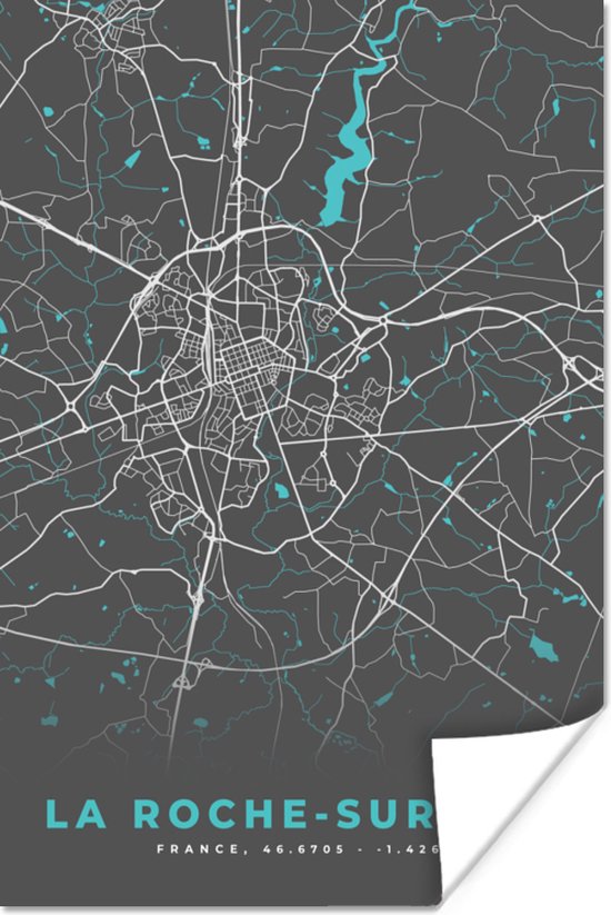 Poster Kaart – Stadskaart – La Roche-sur-Yon - Plattegrond – Frankrijk ...