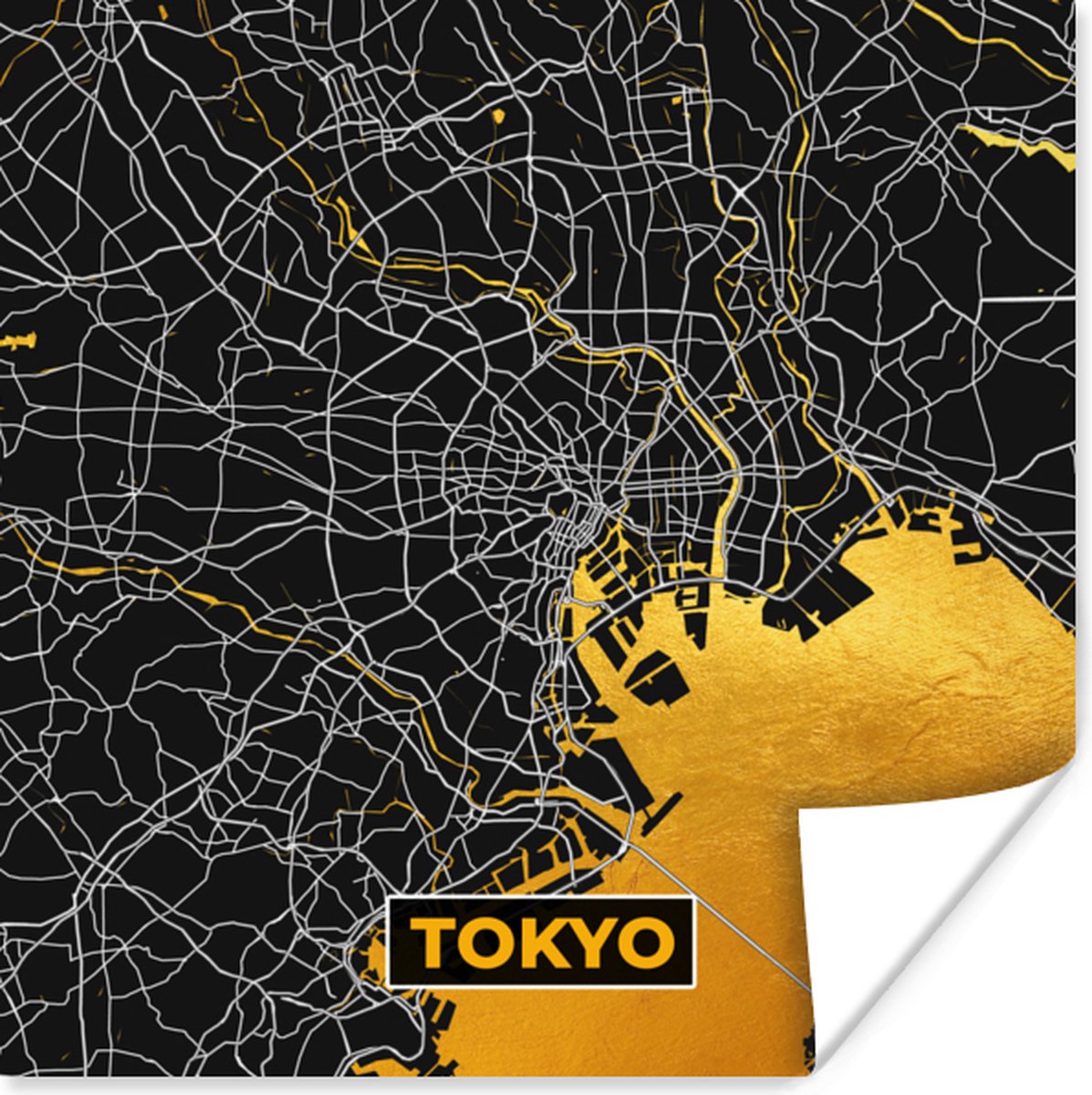 Poster Tokyo - Stadskaart - Goud - Plattegrond - Kaart - 30x30 cm | bol.com