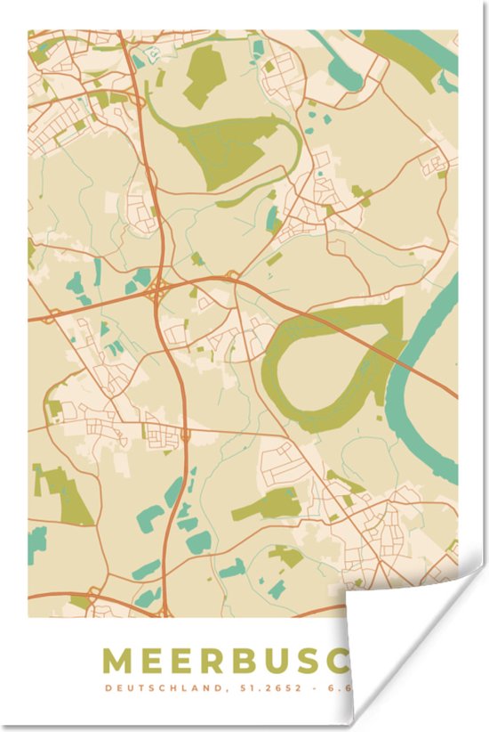 Poster Meerbusch - Plattegrond - Kaart - Stadskaart - Vintage - 60x90 ...