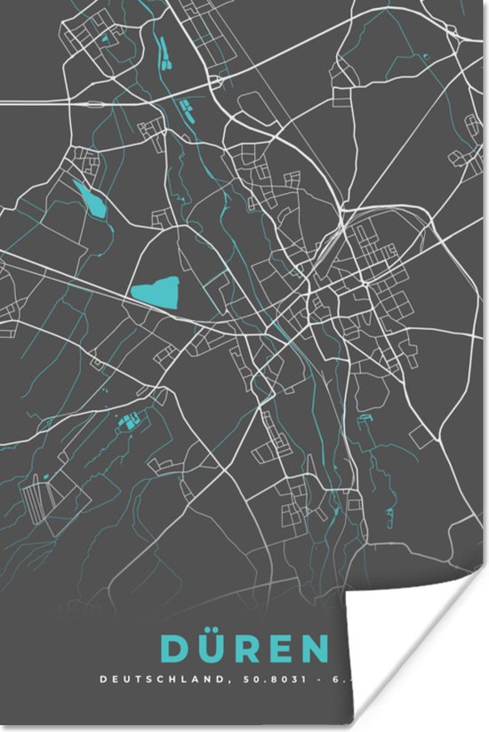 Poster Stadskaart – Düren – Duitsland – Plattegrond – Kaart - 80x120 cm ...