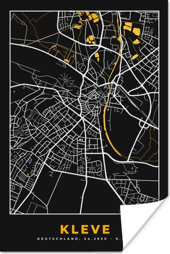 Poster Kaart – Plattegrond – Stadskaart – Kleve – Duitsland – Goud ...