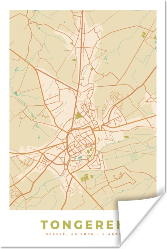 Poster Kaart - Vintage - Tongeren - Stadskaart - Plattegrond - 40x60 cm ...