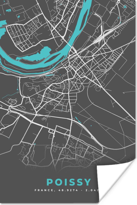Poster Poissy - Stadskaart - Kaart - Plattegrond - Frankrijk - 40x60 cm ...