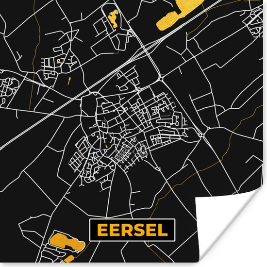 Poster Plattegrond - Goud - Eersel - Kaart - Stadskaart - 50x50 cm ...