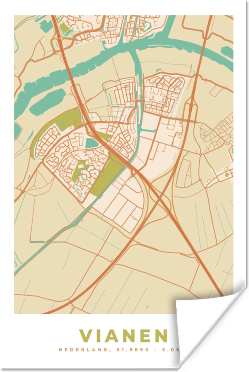 Poster Stadskaart - Vianen - Kaart - Plattegrond - 40x60 cm | bol.com