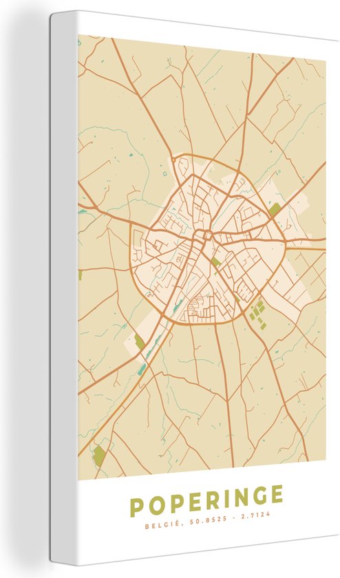 Canvas Schilderij Vintage - Kaart - Plattegrond - Poperinge ...