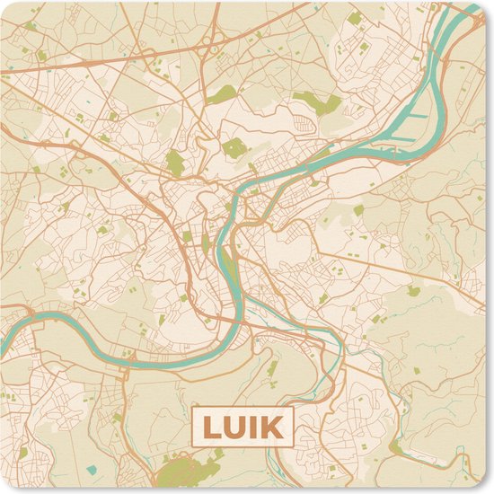 Muismat - Luik - Kaart - Vintage - Plattegrond - Stadskaart - 20x20 cm ...