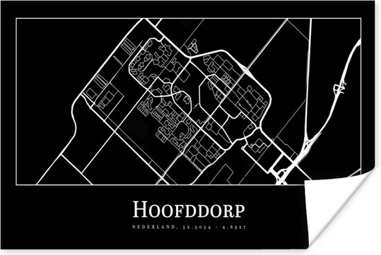 Poster Plattegrond - Hoofddorp - Kaart - Stadskaart - 30x20 cm | bol