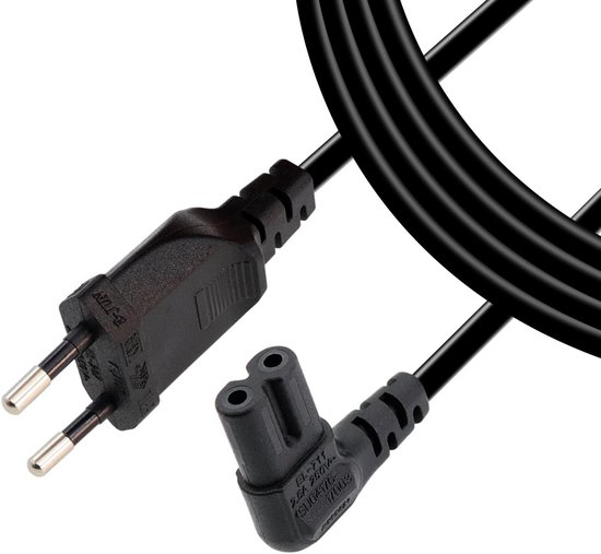 90 Graden Haakse Eurostekker (Type C) naar C7 Stroomkabel 5 Meter Zwart ...