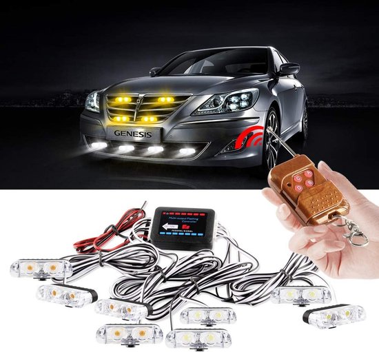 Set van 8 LED Stroboscoop Waarschuwingslichten voor Voertuigen met ...