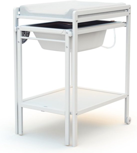 Commode Tafel met Badje en Wieltjes Wit | bol