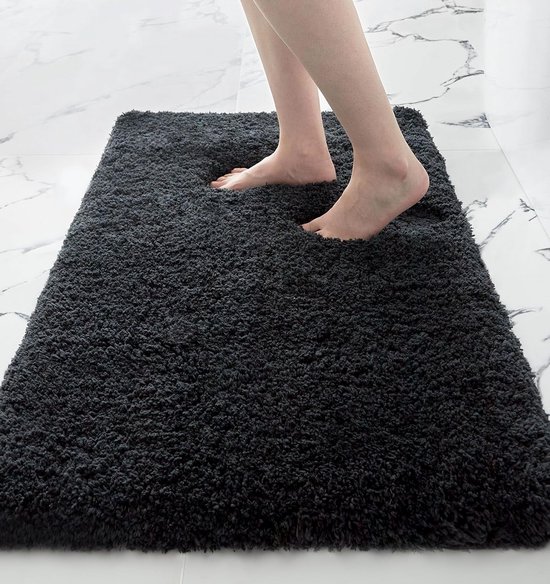 Zwarte Antislip Badmat 43x61 cm - Extra Zacht en Absorberend Badtapijt ...