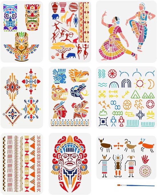 Tribale symbolen tekening stencil set met 2 maten - Azteekse teken Maya ...