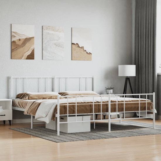 vidaXL Wit Stalen Bedframe 193x203 cm Robuust Bed Frame - Metalen ...