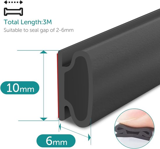 3m Zwarte Deurafdichting - Zelfklevende Rubber Strip voor Deur en Raam ...