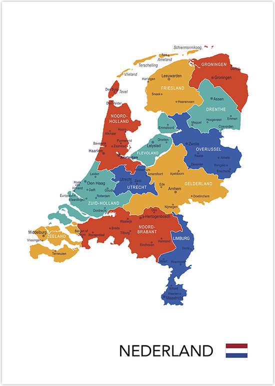 Magneet bord map Nederland | 30 x 40 cm | Regio kaart met belangrijkste ...