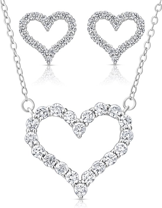 Juwelium Love Hart Ketting en Oorbellen Set Zilver S925 Verstelbaar 40 tot 45 cm met... | bol