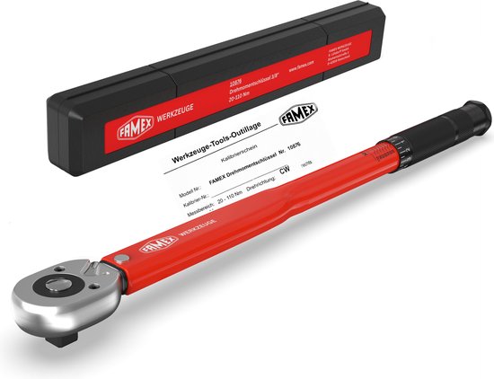 FAMEX 10876 Momentsleutel 3/8” - 20-110 Nm, gekalibreerd tot ±3%, voor ...