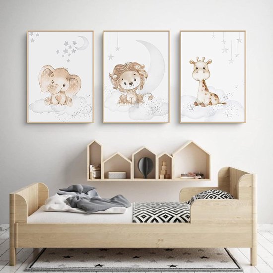 Set van 3 posters voor de kinderkamer - kleine haas giraf dieren ...