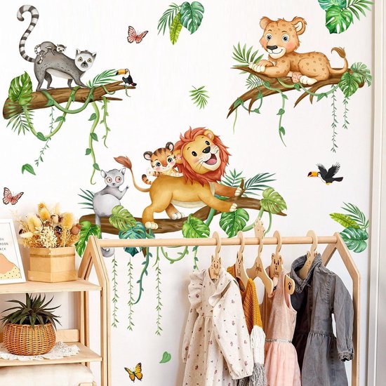 Safari Dieren Leeuw Muurstickers - Jungle Decoratie - Geschikt voor Kinderen - 6 Stuks... | bol