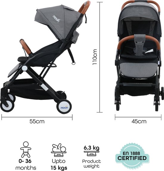 MOON™ Ritzi Cabin Stroller -Buggy - Inclusief Reistasje - Ultra-Compact ...