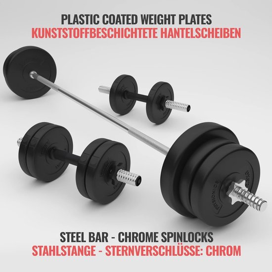 Halterset voor Krachttraining - Lange Halterstang 165 cm, Korte Halters ...