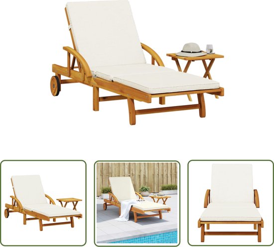 vidaXL Lounge - Ligbed - Ligbed met kussen en tafel massief acaciahout ...