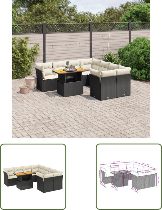 The Living Store Loungeset Zwarte PE-Rattan - Modulair Ontwerp ...