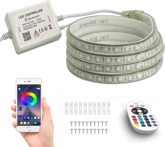 Dimbare RGB LED-strip 6m met Bluetooth en afstandsbediening ...