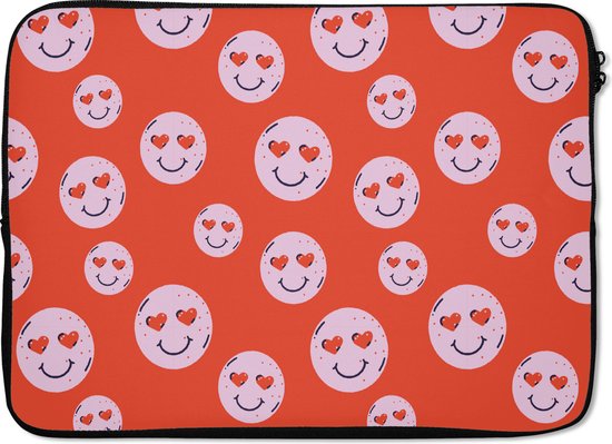 Laptophoes 13 inch - Smiley - Patroon - Hartjes - Rood - Roze - Laptop ...