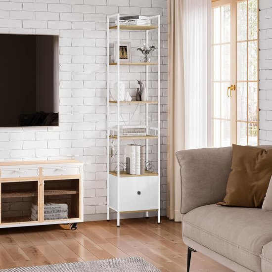 RGB63whe Staand rek met 5 niveaus, boekenkast met lade, staand rek met ...