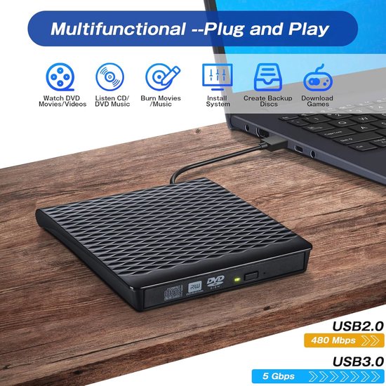 Externe USB 3.0 en Type-C CD/DVD Drive – Draagbare en Plug-and-Play ...