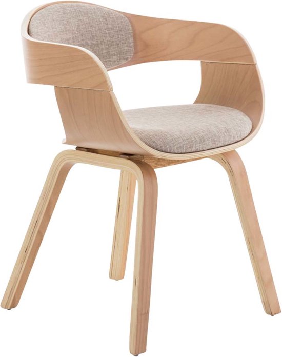 Stoel Cecilio - Eetkamerstoel - Hout - Bruin/Grijze stof - Houten poten ...