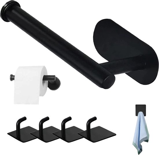 Toiletpapierhouder + 4 handdoekhaken, toiletrolhouder, keukenrolhouder ...