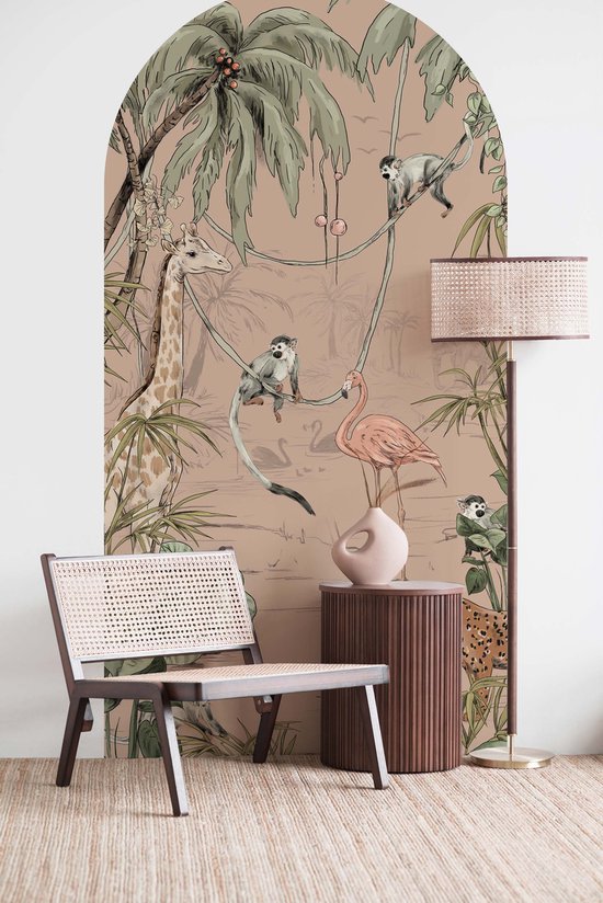ZELFKLEVENDE BEHANG BOOG STICKER - JUNGLE JAZZ DUSTY BLUSH | bol.com