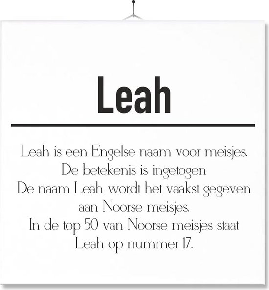 Tegel Met Opdruk | Betekenis | Kado | Cadeau | Met Naam - Leah | bol.com