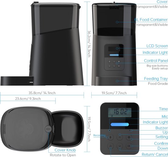 Automatische Huisdier Feeder 4L Voer Automaat Capaciteit Voer Bak Led ...