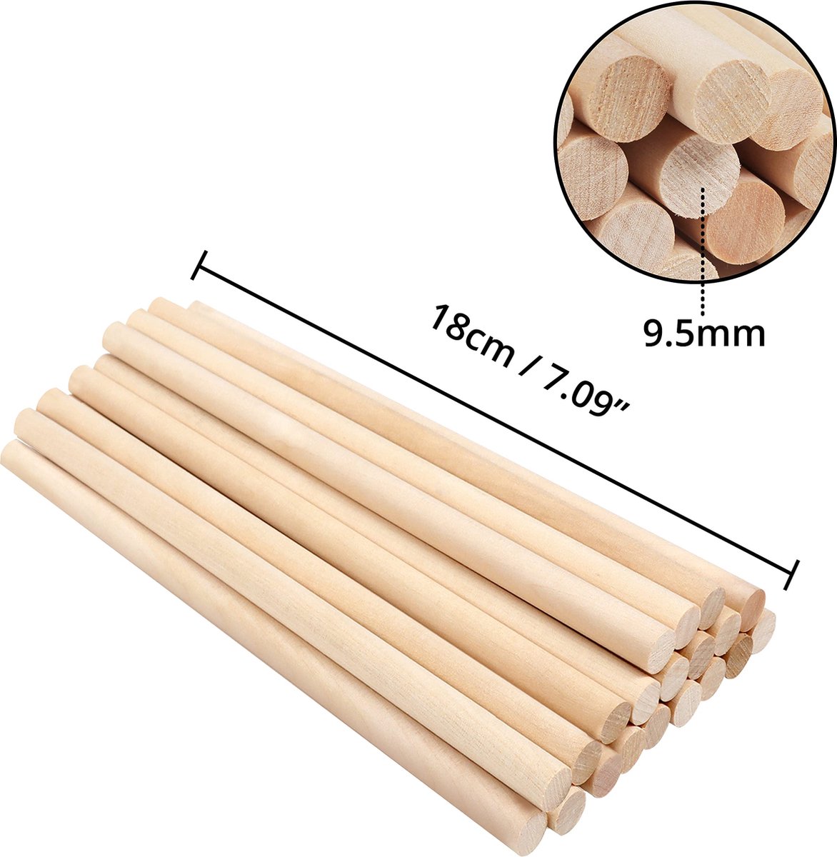 Belle Vous 100 Pak Natuurlijk Ronde Houten Deuvel Stokken – 18 cm ...