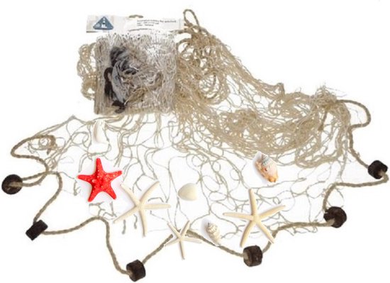 Gerkimex set van 2x stuks maritieme decoratie visnet met kurken 200 x ...