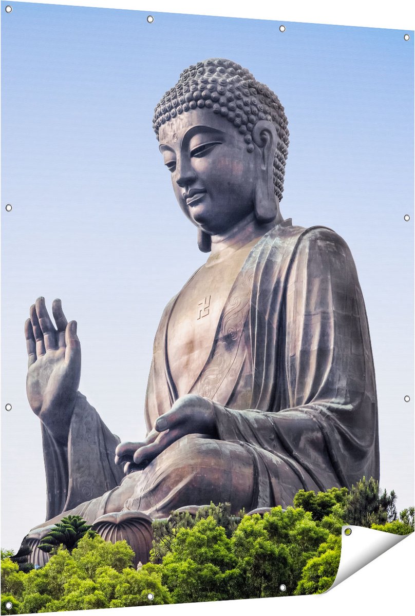 Gards Tuinposter Groot Boeddha Beeld in het Bos - 120x150 cm - Tuindoek ...