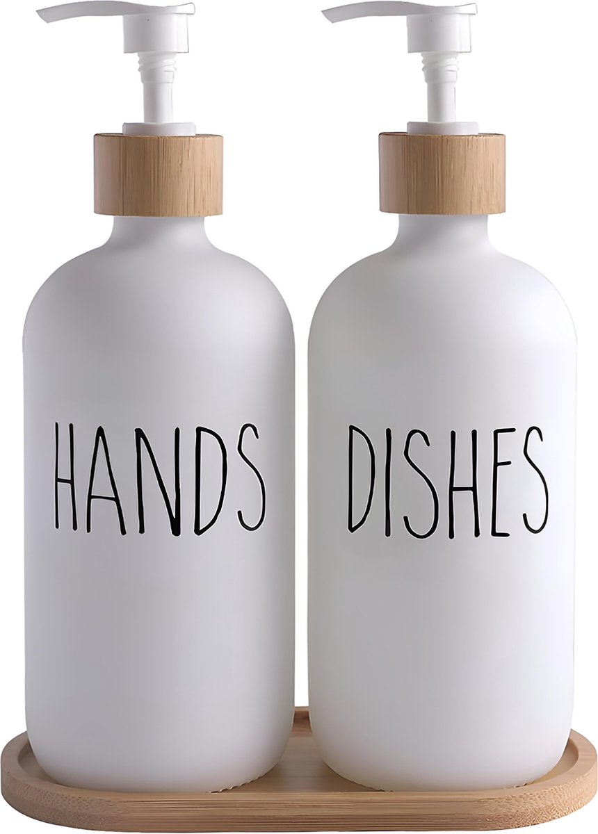 MAESON Glazen Zeepdispener set voor Handzeep en Afwasmiddel ...