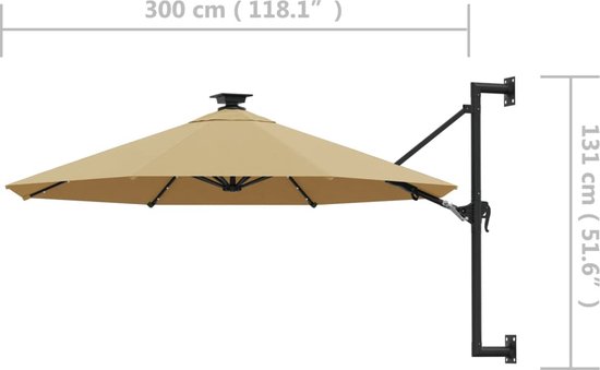 Furniture Limited - Wandparasol met LED's en metalen paal 300 cm taupe ...