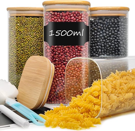 Set van 4 glazen voorraadpotten met deksel, rechthoekig, 1500 ml ...
