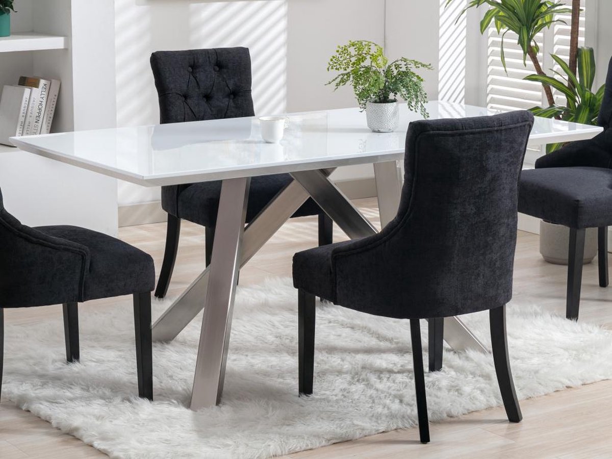 Table à manger 6 places en mdf et acier - Laqué Wit - YOURILU L 180 cm x H 75 cm x P 90 cm | bol.com