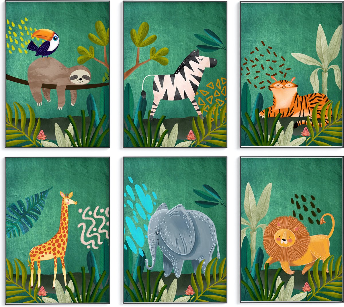 No Filter - Kinderkamer Safari posters - 6 stuks - 21x30 cm / A4 ...