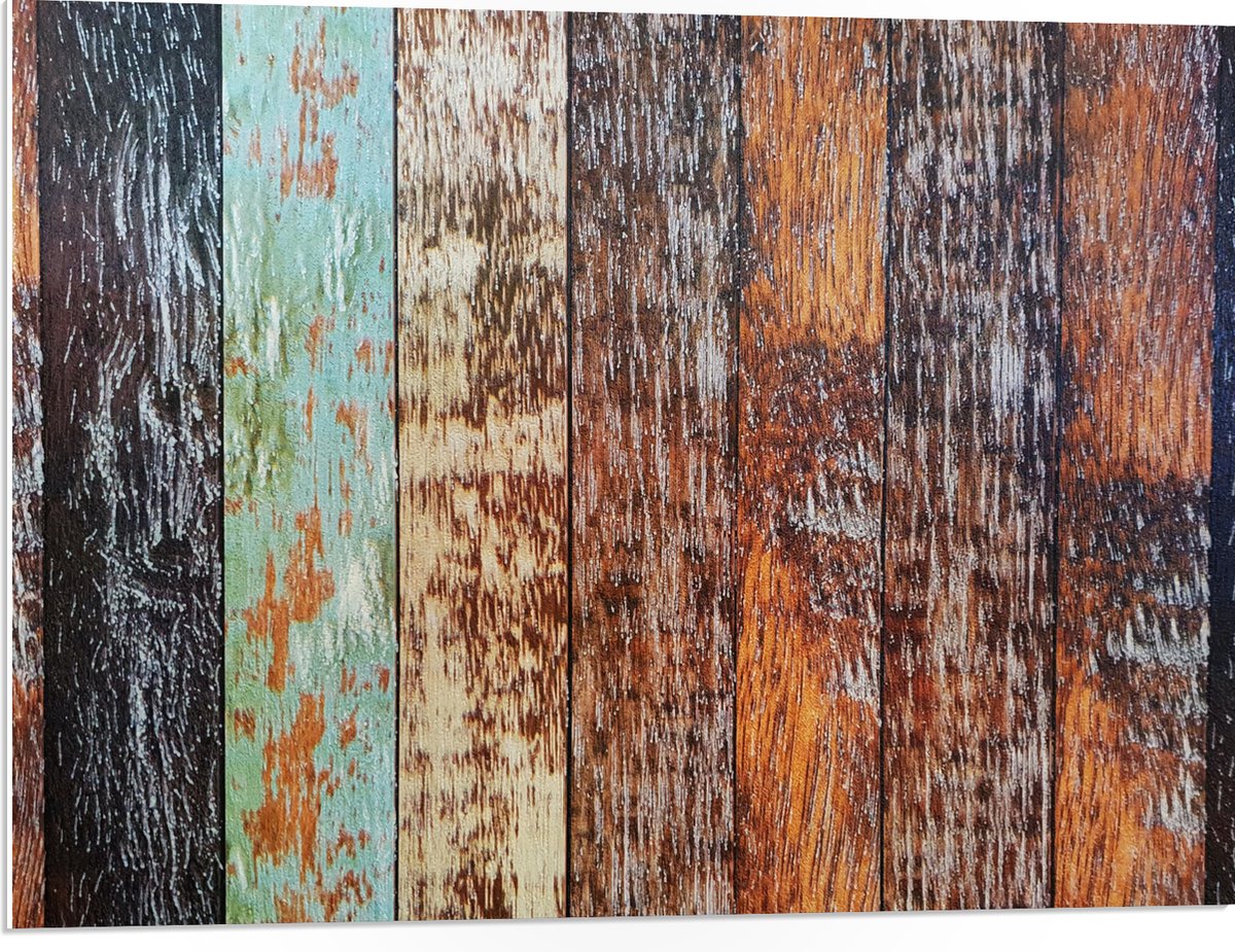 PVC Schuimplaat - Houten Planken op een Rijtje met Verschillende ...