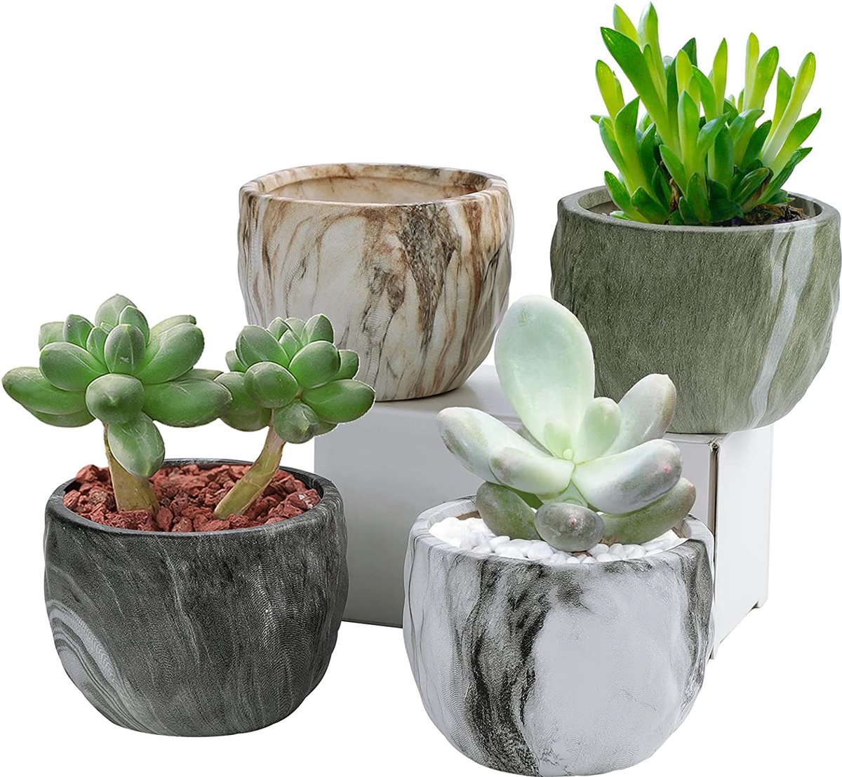 4 stks Mini Keramische Vetplant Potten Marmering Bloempot Succulent ...