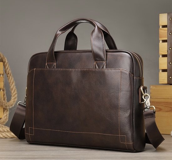 Laptoptas 15 6 inch - Leren laptoptas - Aktetas - Waterdicht - Handtas ...
