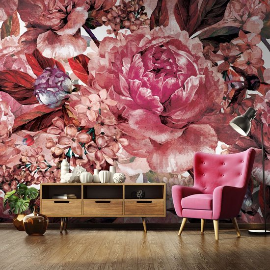 Fotobehang - Vlies Behang - Bloemenkunst - Pioenrozen in het Rood - 254 ...